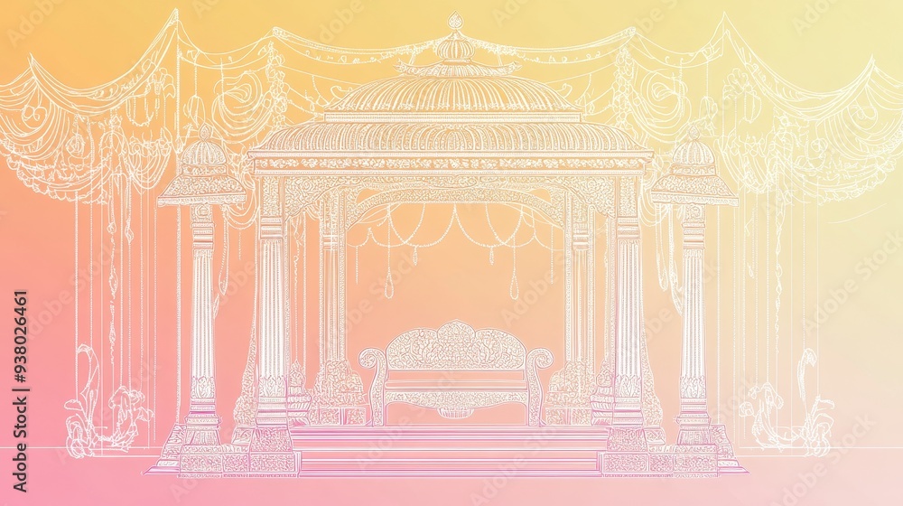 Elegant Wedding Mandap Design for Indian Ceremony - A white outline ...