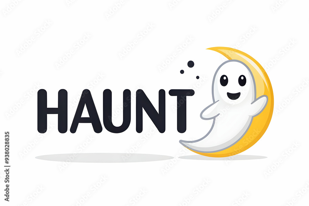 Flat Ghost and Moon with Haunt Text concept as An isolated vector ...