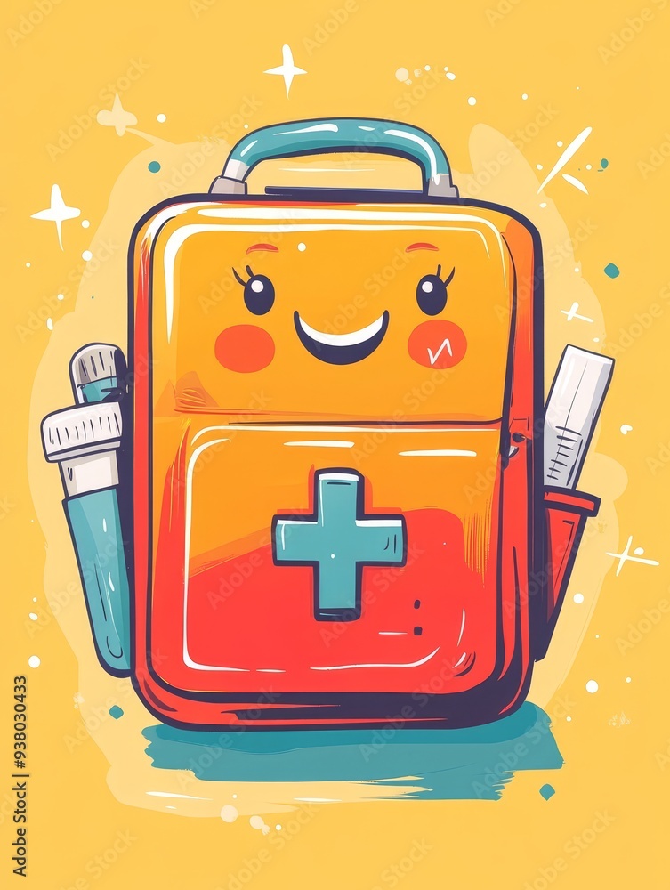 Happy First Aid Kit Cartoon Illustration - A friendly cartoon first aid ...