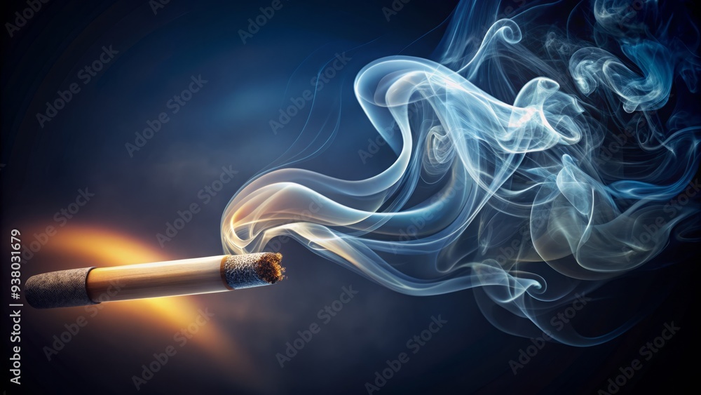 Stylized illustration of swirling cigarette smoke curls rising from a ...