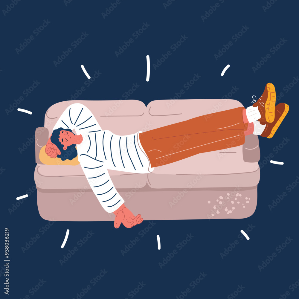 Cartoon vector illustration of Side view woman enjoy day nap on comfy ...