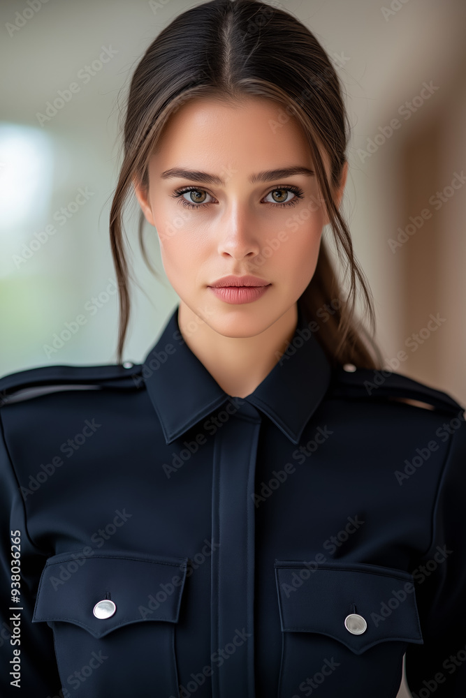 Beautiful police woman in a tight uniform in the police office Stock ...