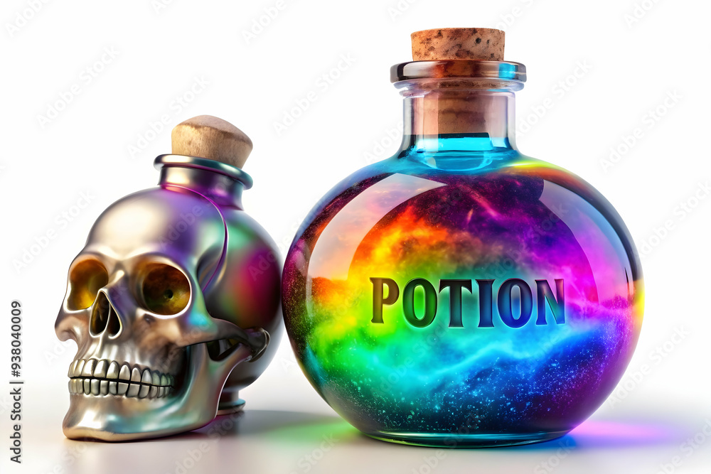 Holographic Potion Bottle and Skull with Potion Text concept as A ...