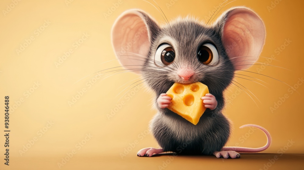 Cheeky Charm: A Cute Cartoon Mouse with a Round Body and Grey Fur ...