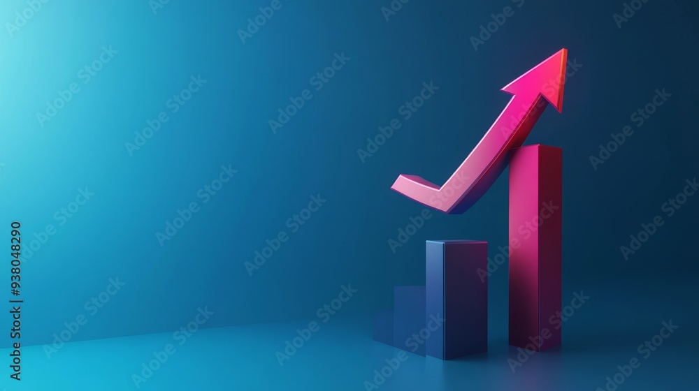 Upward Trend: Red Arrow Soaring Above Blue Bar Graph - A vibrant red ...