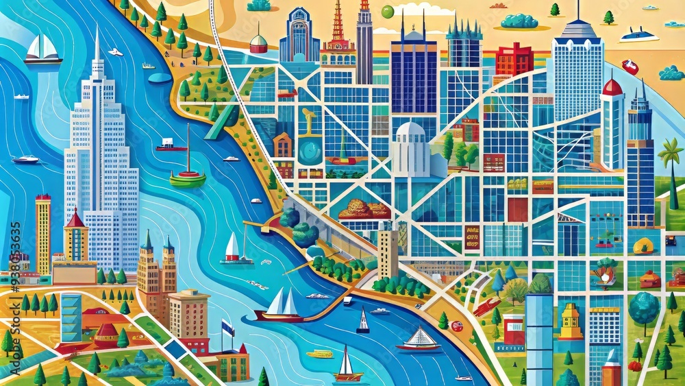 Vibrant illustration of Chicago's city map showcasing neighborhoods ...