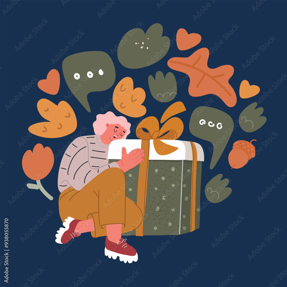 Cartoon vector illustration of woman hug her gift box. Stock Vector ...