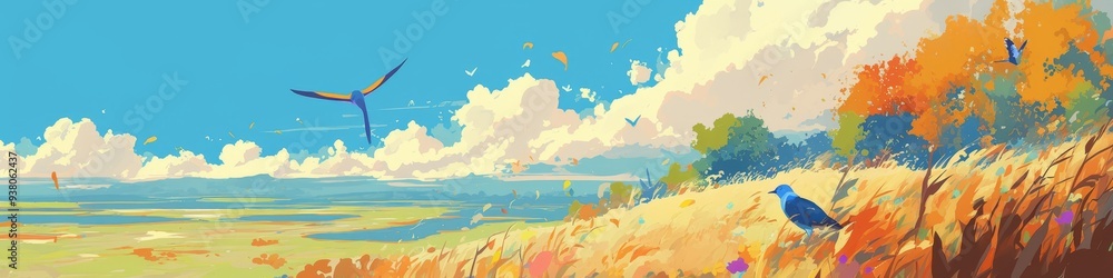 Autumn's Prelude: Elegant Minimalist Design of Migrating Birds in Anime ...