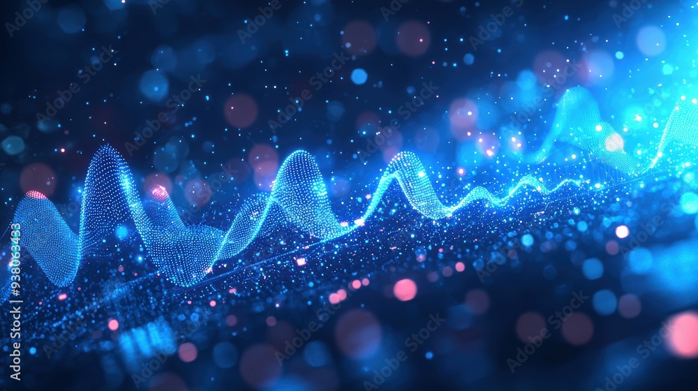 Animated line graph pulsing with energy on a dynamic blue bokeh ...