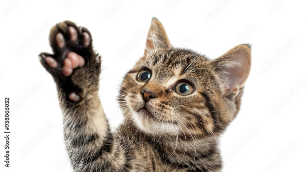 Detailed view of a cat giving a high five, paw extended, PNG, playful ...
