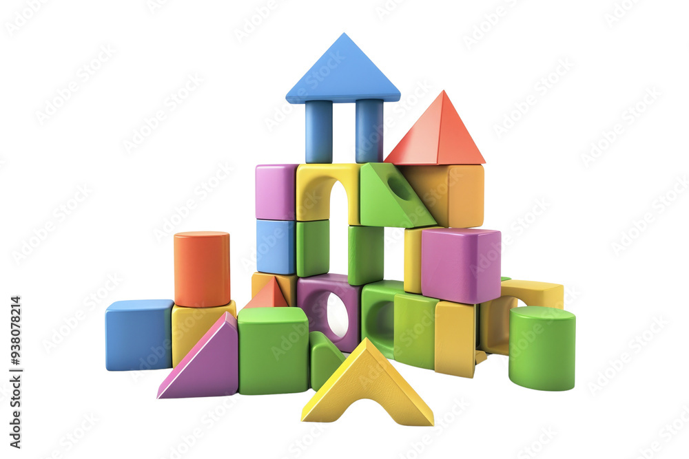 Colorful wooden building blocks arranged in a structure isolated on ...