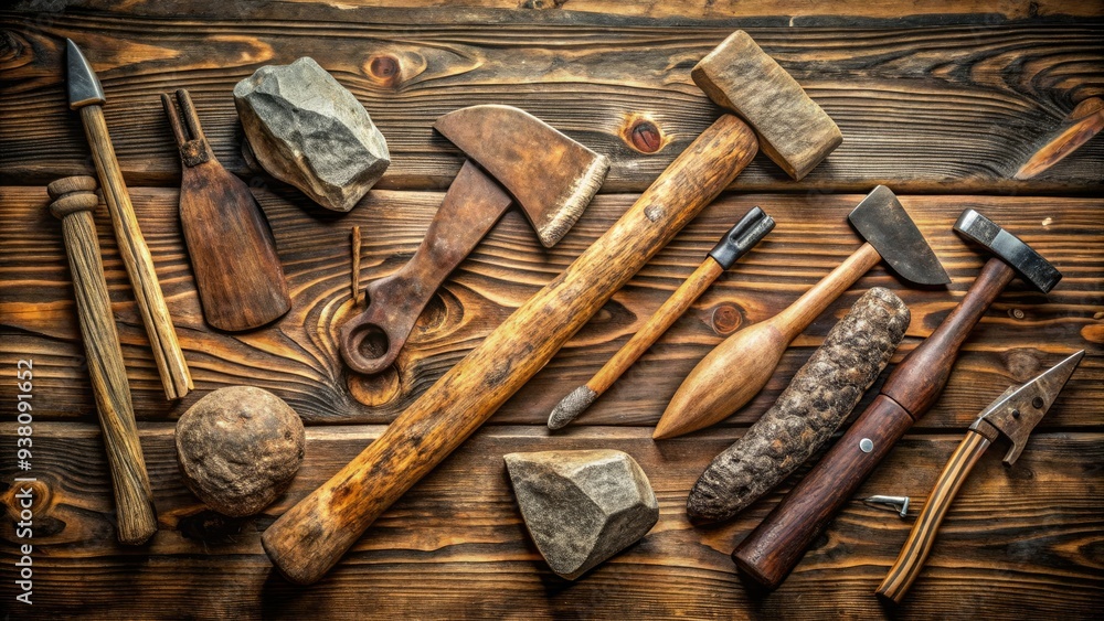 Ancient instruments of early human innovation, rough-hewn stone age ...