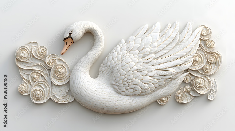 121. **A realistic 3D render of a ceramic tile art featuring a graceful ...