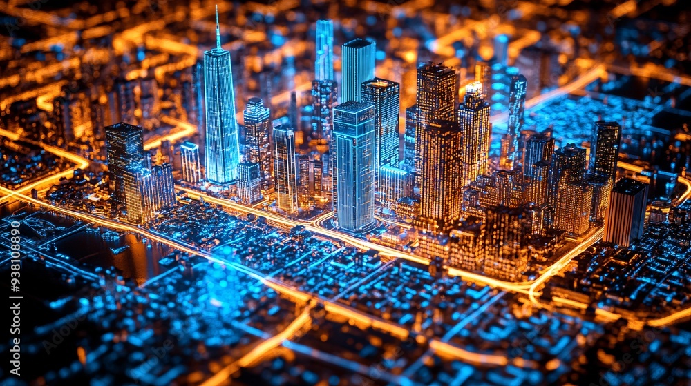 A city planner analyzes a 3D holographic model of an entire ...