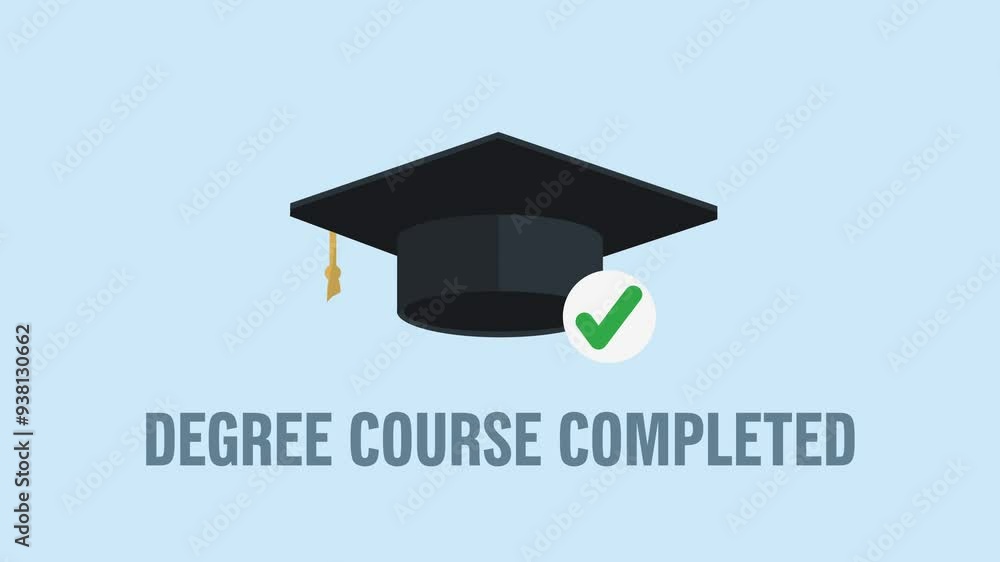 Graduation cap appearing in the middle with a small green checkmark in ...