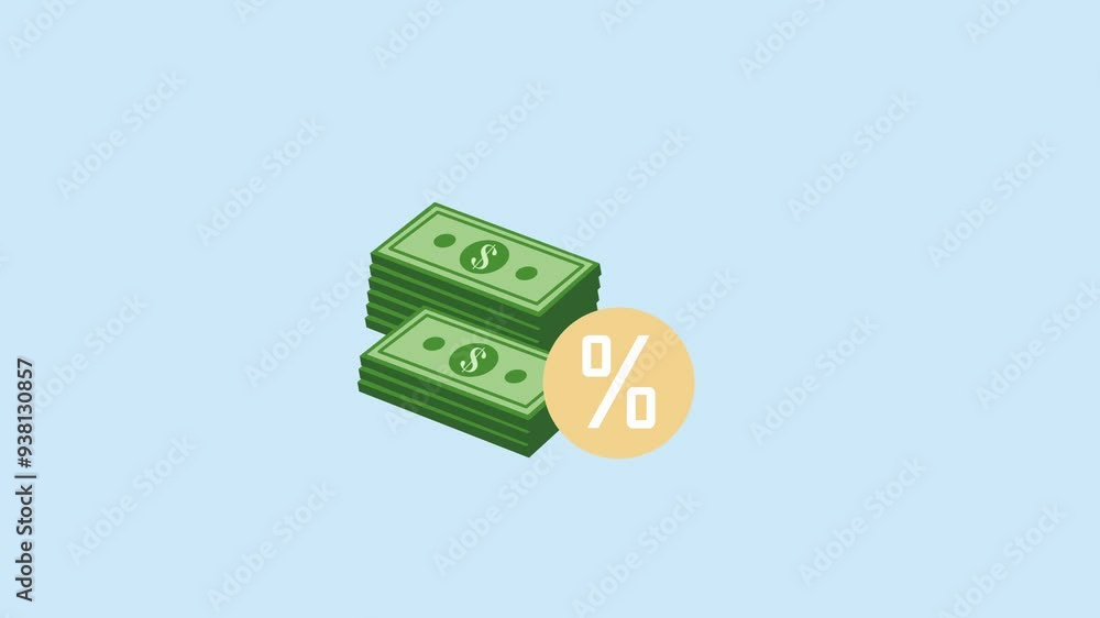 Money stack with a percentage sign in the right corner. Money, cash or ...
