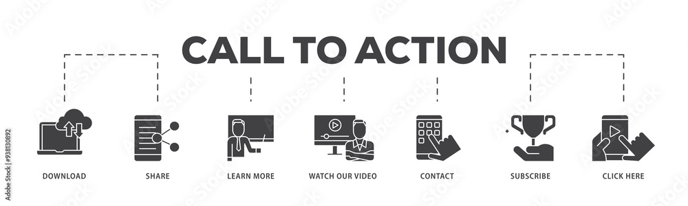 Call to action icon infographic illustration concept with icon of click ...