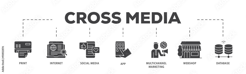Cross media icon infographic illustration concept with icon of print ...