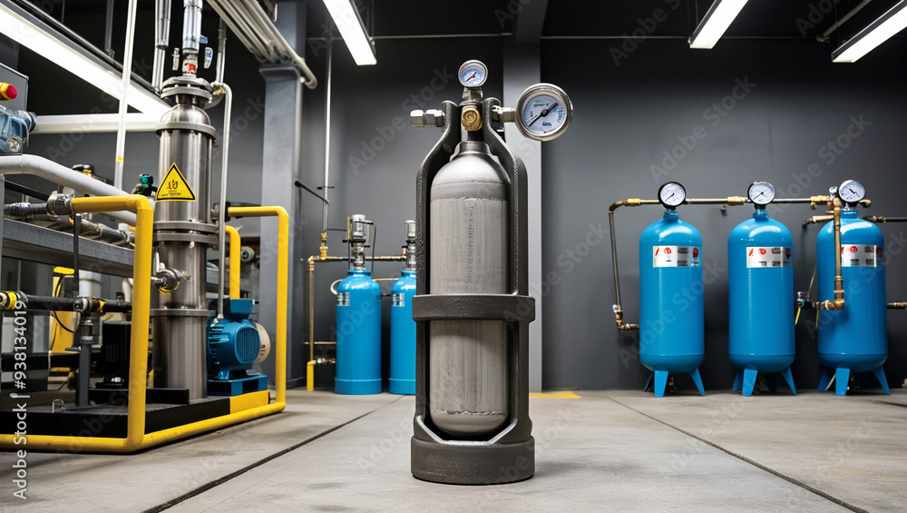 Oxygen cylinder with compressed gas. Blue Oxygen tanks for industry ...