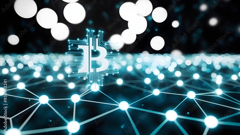 Glowing blockchain matrix - A blurred, deep-space black background with ...