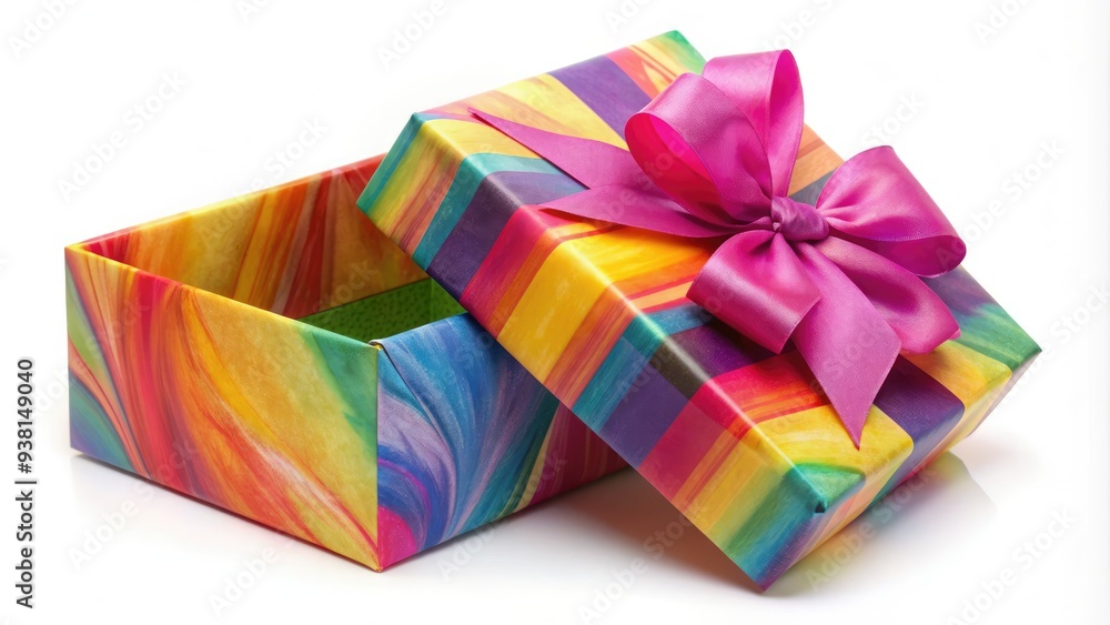 Attractive gift box with a lid partially open, revealing colorful ...