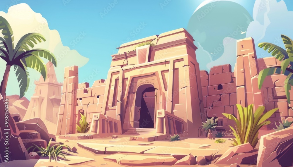 Overgrown temple in the desert. Ruins of an ancient civilization ...