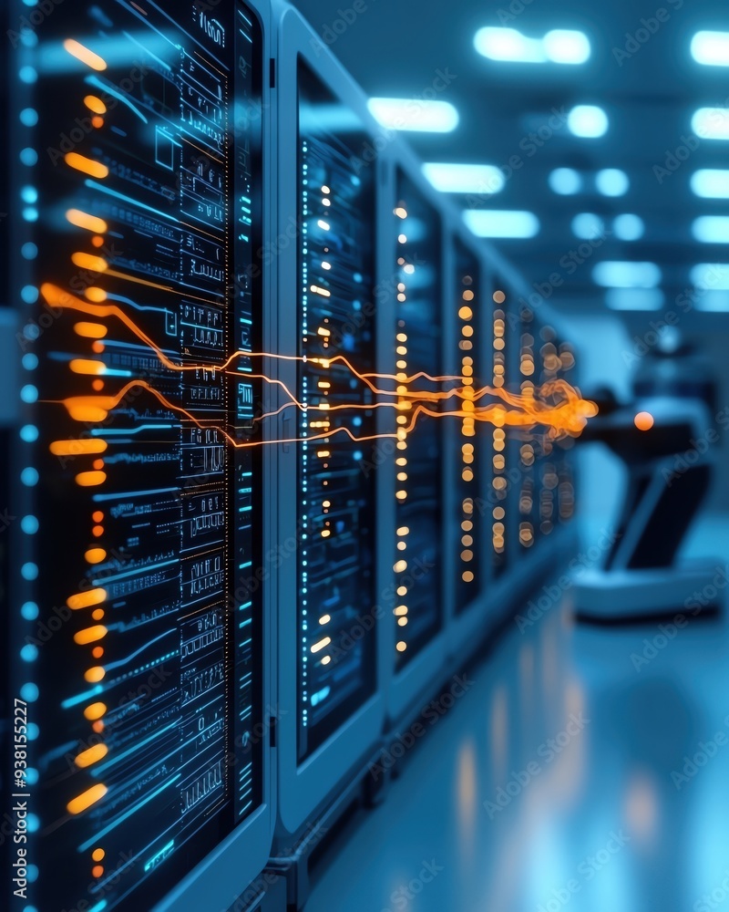 Futuristic data center with advanced server technology and vibrant data ...