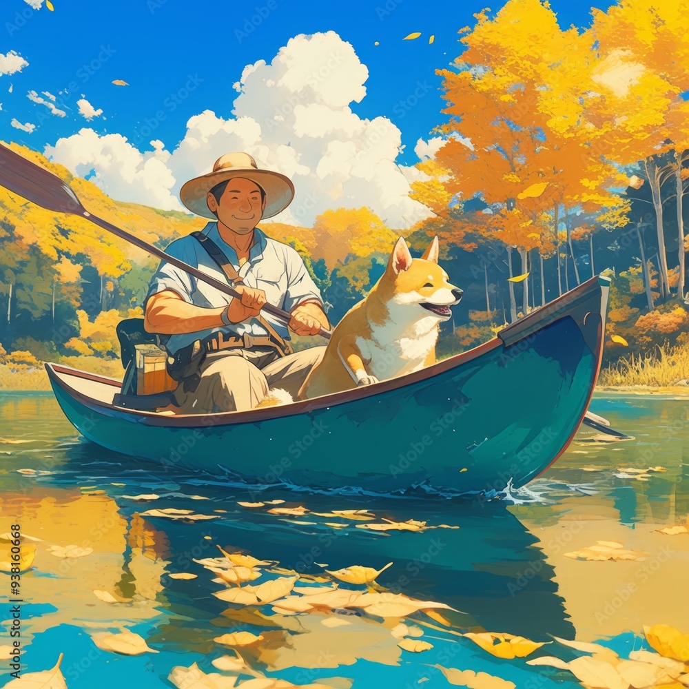 Adventurous Autumn Canoe Trip: Young Man and Loyal Aspin Dog Explore ...