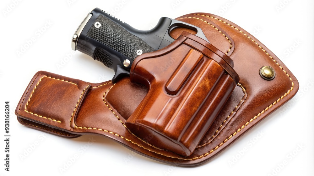 Belt-mounted, right-hand draw, leather concealment holster with snap ...