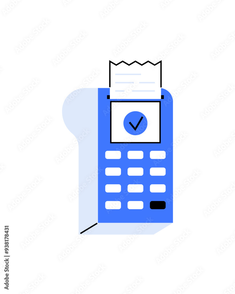 A POS terminal with a printed receipt and check mark, representing ...