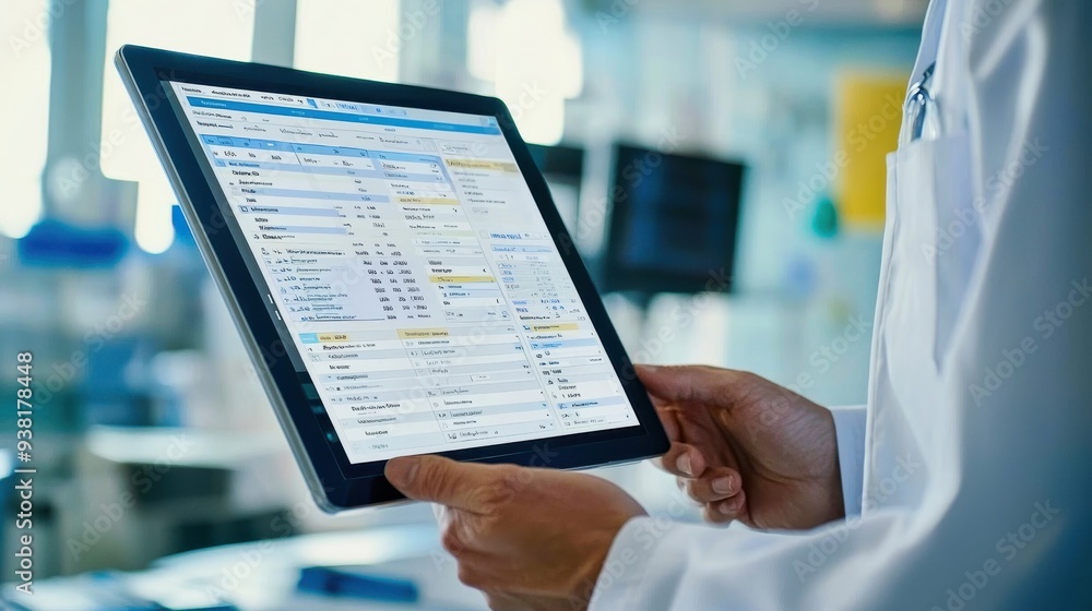 A sleek electronic health records (EHR) interface on a tablet, showing ...