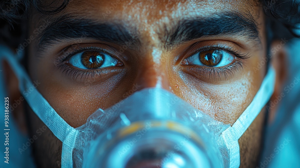 Close-Up of Indian Man in Hospital Bed Wearing Oxygen Mask with Bag ...