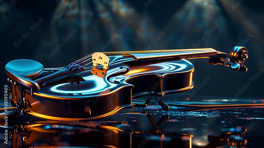 Sleek, modern electric violin with a glossy finish, placed on a stand ...