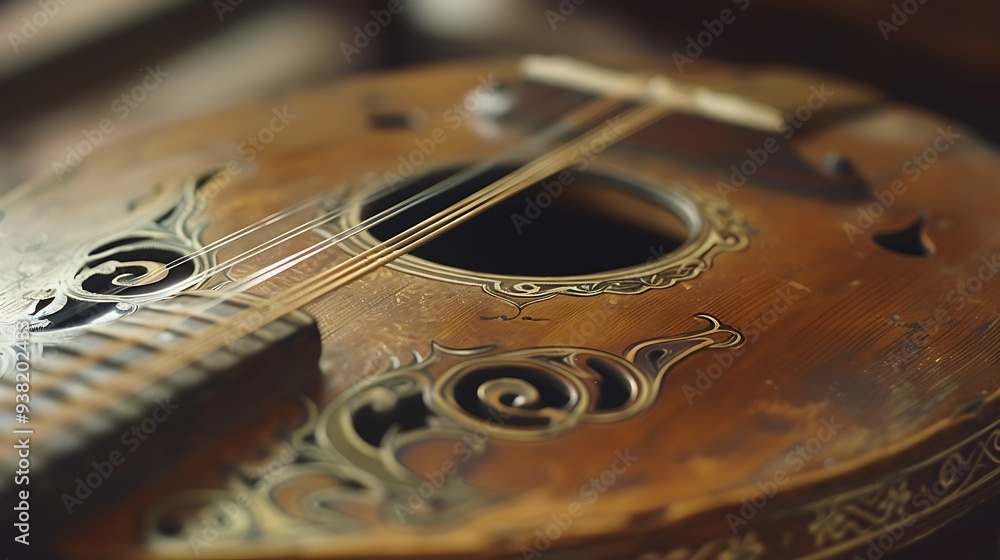 Traditional mandolin with its round body and fine strings, captured in ...