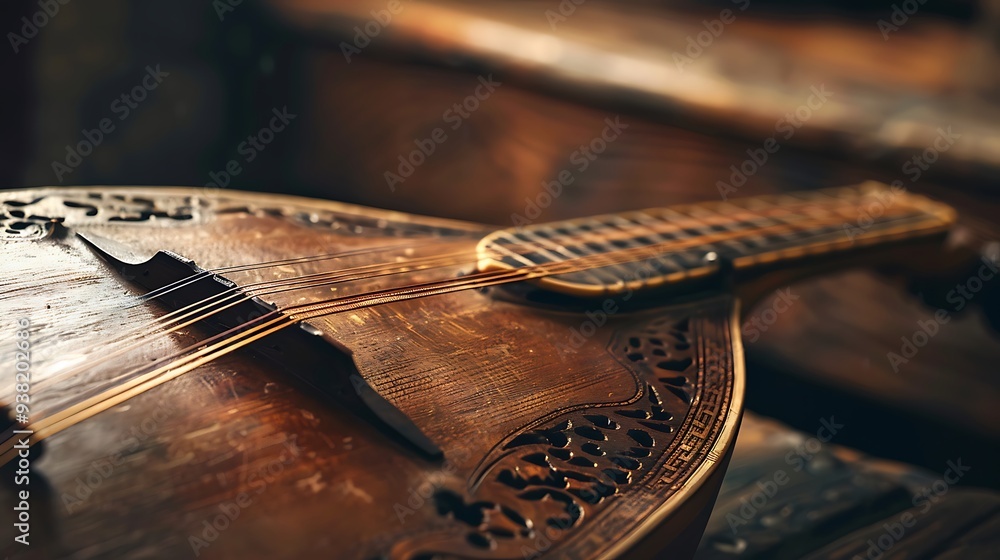 Traditional mandolin with its round body and fine strings, captured in ...
