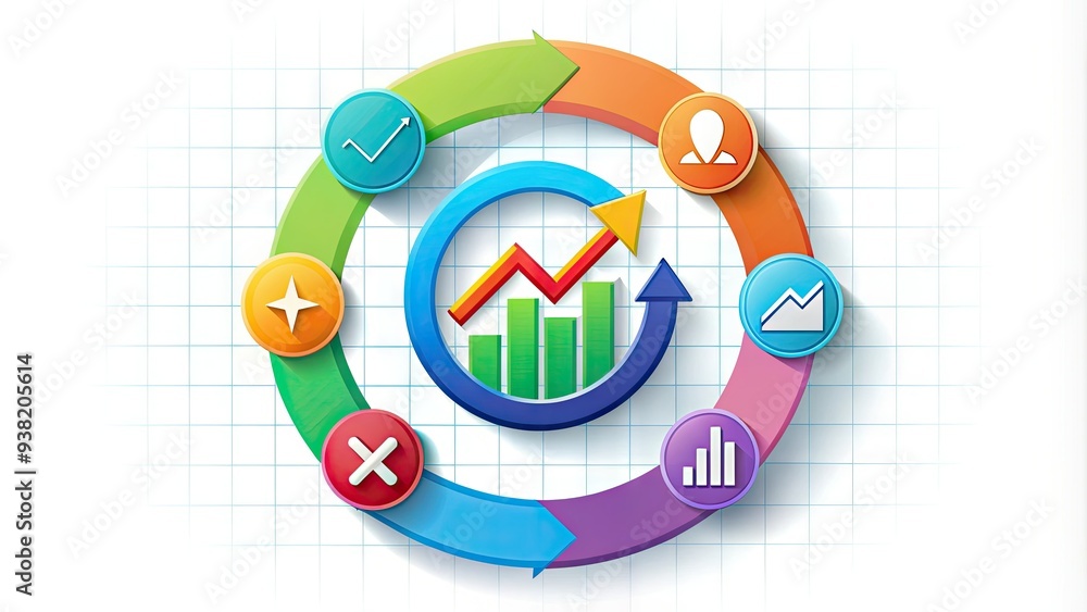 Colorful diagram featuring a circle with an integrated arrow pointing ...