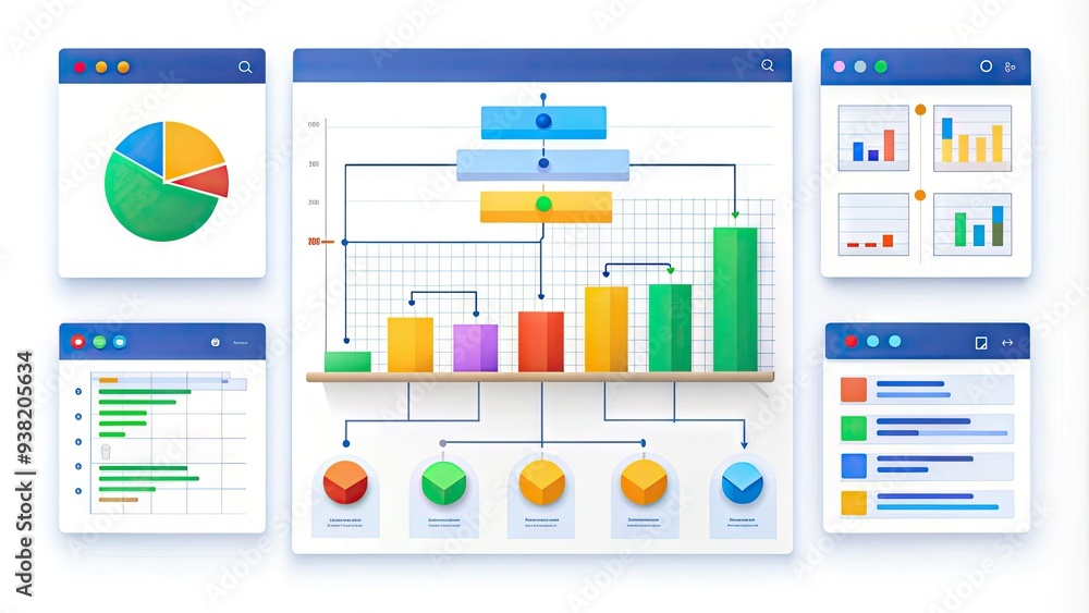 Colorful diagram showcasing project management template with flowcharts ...