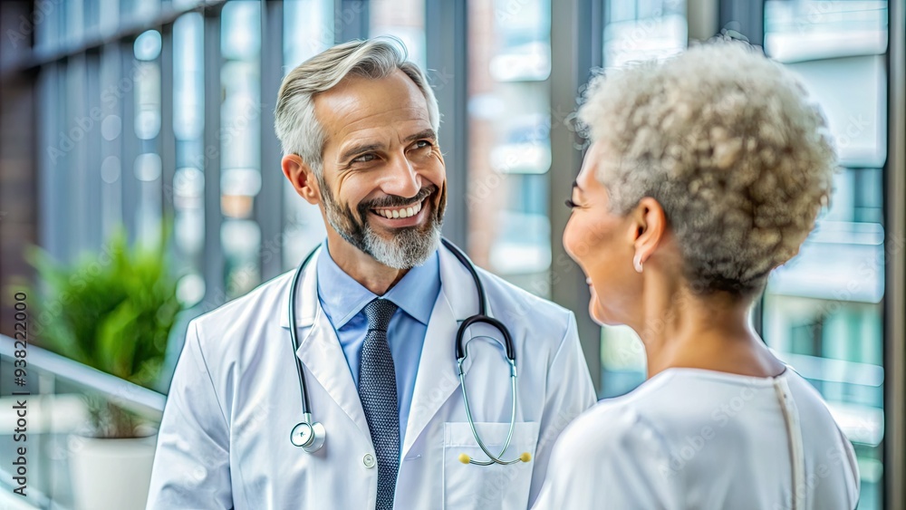 Confident medical professional wearing a white coat and stethoscope ...