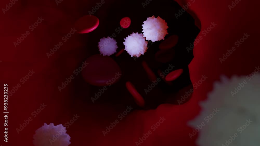 red and white blood cell circulation in capillary footage, 3d ...