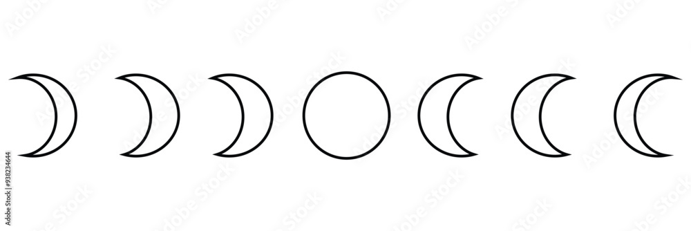 Moon phases astronomy icon silhouette symbol set. Full moon and ...