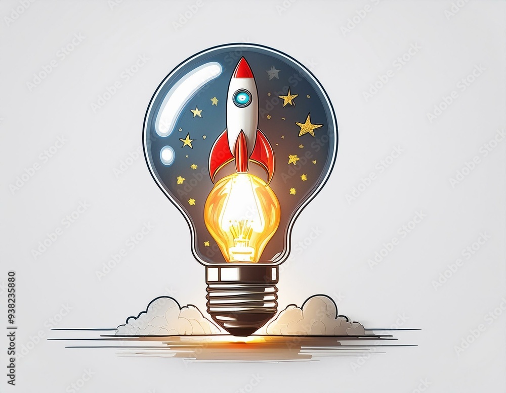 Rocket light bulp,Glowing lightbulb inside of rocket took off from ...