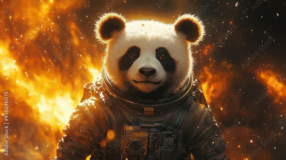 anthropomorphic panda in astronaut suit wideeyed expression of awe ...