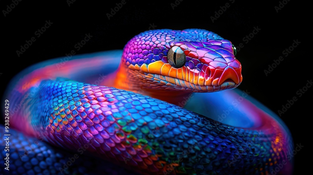 rainbow boa in a vibrant array of colors, its iridescent scales ...