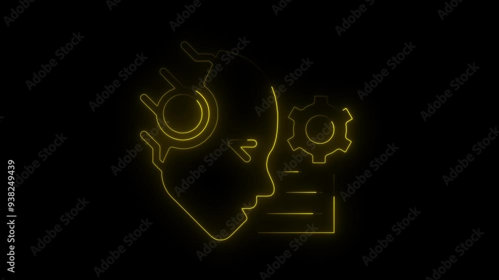 Neon AI Process Management, Glowing Gear Symbol for Automation ...