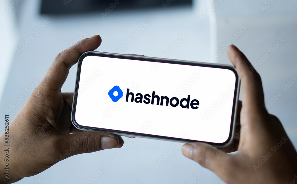Dhaka, Bangladesh- 24 Aug 2024: Hashnode logo is displayed on smartphone. Hashnode is a free ...