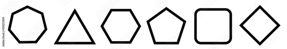 Geometric figures with rounded corners line art. Triangle, square or ...