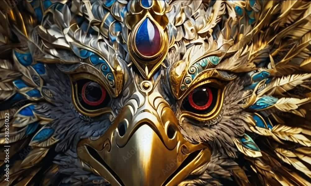 A majestic garuda, a mythical creature resembling a bird of prey with ...