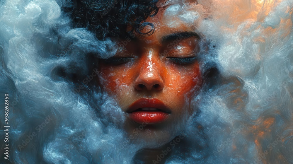 dark surrealist portrait face morphing into addictive substances ...