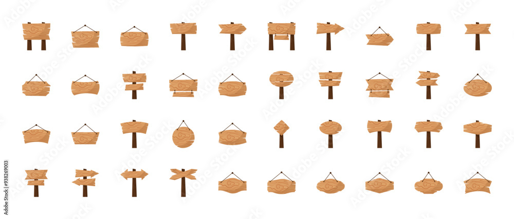 Cartoon wooden sign board art vector illustration. Textured templates ...
