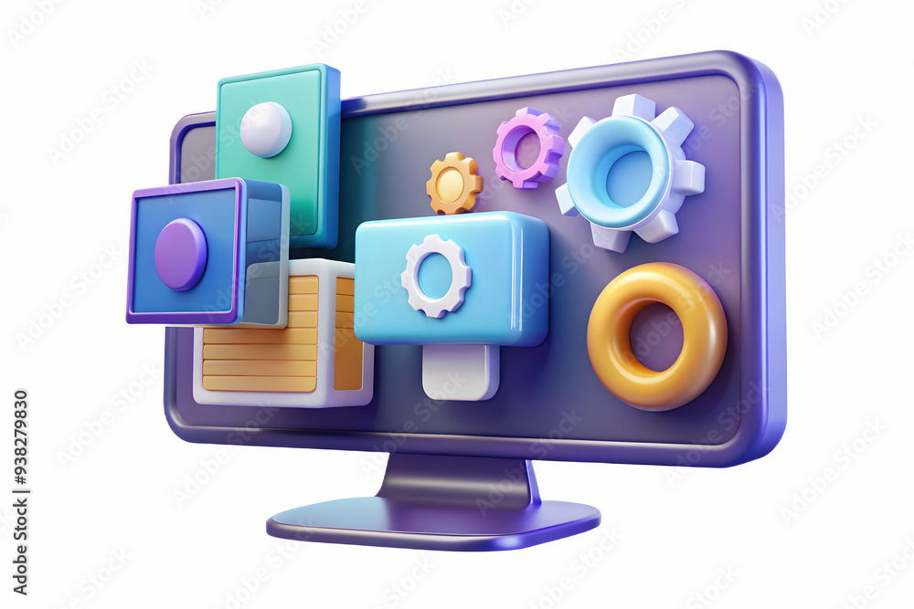 Holographic workflow management tools on monitor screen in modern setup ...